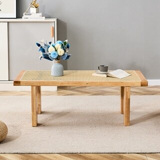 Rectangular Rattan Table with Wooden Legs，Modern Design - Bed Bath ...