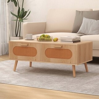Rectangular Accent Table Rattan Coffee Table Modern Center Table - Bed ...