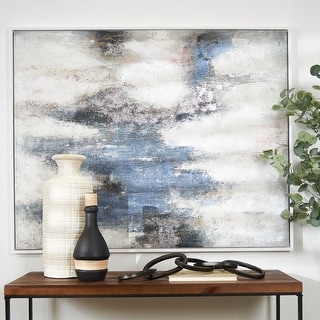 Cream Canvas Abstract Framed Wall Art with Silver Foil Accents - Multi ...