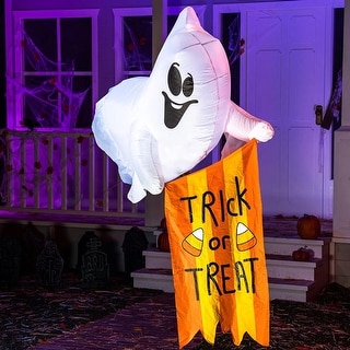 Joyfy 5 FT Tall Halloween Inflatable Hanging Ghost with Flag - Bed Bath ...
