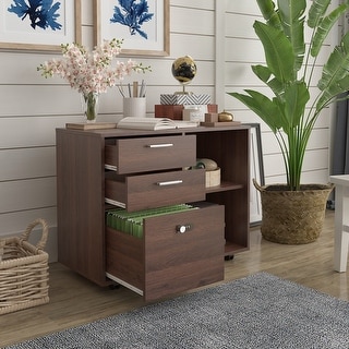 Modern Wood File Cabinet with Coded Lock and Open Storage Shelves - Bed ...