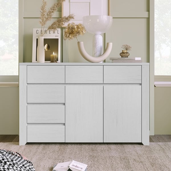 Off White Simple Style Wood 6-drawer Dresser with Two Level Cabinet ...