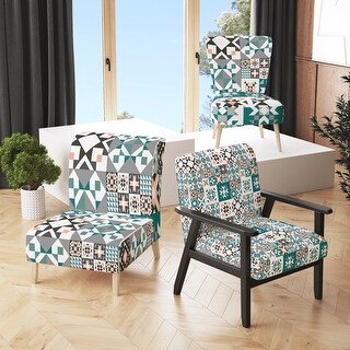Designart "Multicolor Square Patchwork" Upholstered Patterned Accent ...