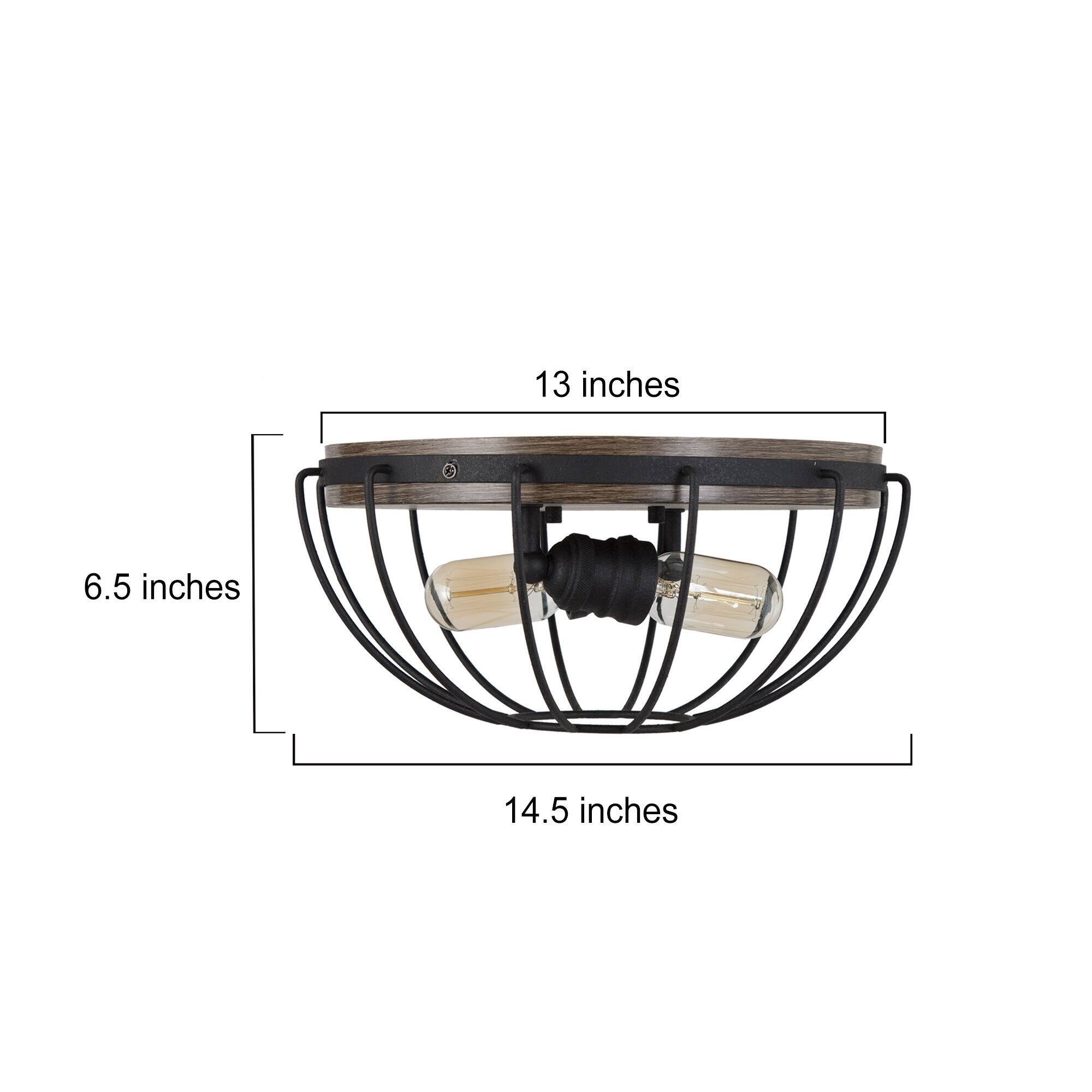 Modern Industrial 2-Light Flush Mount Metal Cage Ceiling Light - D14.5 ...