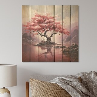 Designart "Pink Cherry Tree Blossoms In River II" Tree Cherry Blossom ...