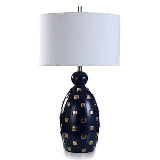 Lexi - Ceramic Table Lamp With Gold Jewels - Navy Finish - White Shade ...