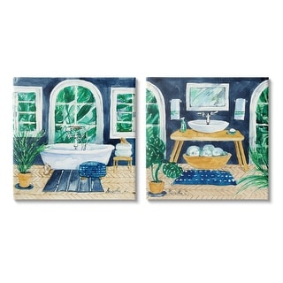 Stupell Bold Blue Bathroom Interior Still Life Sink Bathtub 2pc Multi ...