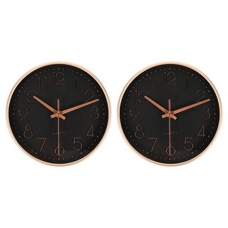 2Pcs 8" Wall Clock Battery Operated Silent Non-Ticking Clock Black Gold ...