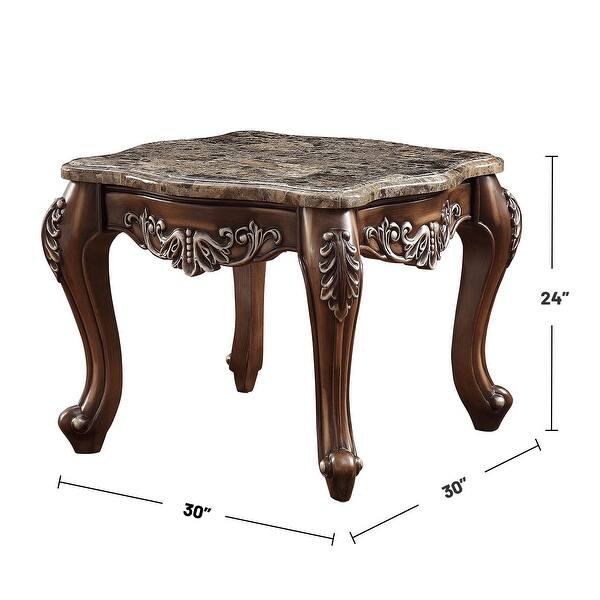 Square Marble Top End Table in Antique Oak Finish - Bed Bath & Beyond ...