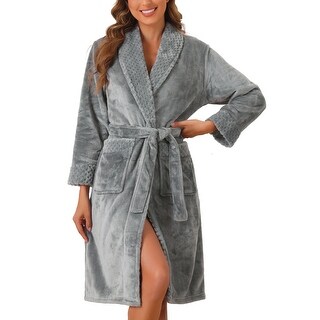 Women's Flannel Bathrobe Plush Soft Robe Fluffy Long Spa Robe - Bed ...