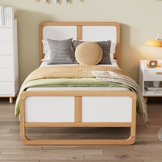 Curved Platform Bed Frame with Symmetry Headboard and Footboard, Wood ...