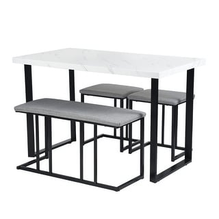 4-Piece Modern Dining Table Set, White & Grey, Premium MDF and Steel ...