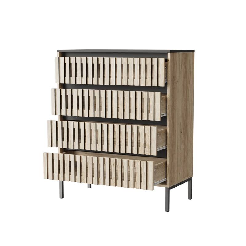 Modern Four Pull High Cabinet With Four Large Drawers, Chic Slatted ...