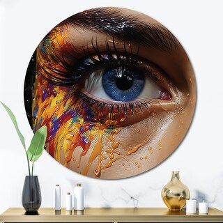 Designart "Colorful Woman Eye Crying I" Fashion Large Metal Circle ...