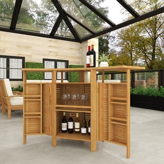 Brown Teak Wood Indoor Outdoor Folding Bar with Expandable Sides - Bed ...