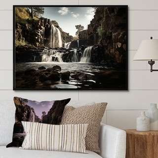 Designart "Waterfall River Scenery I" Waterfall Framed Wall Art Living ...