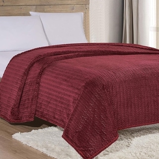 King Braided Bed Blanket Soft Superior Chevron Microplush Burgundy ...