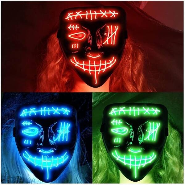 2PACK Halloween Purge Masks Halloween Scary Mask Led Light Up Masks for ...