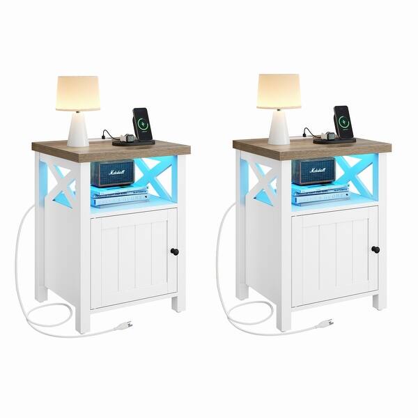 Moasis LED End Table with Charging Station Side Table with Storage Set ...