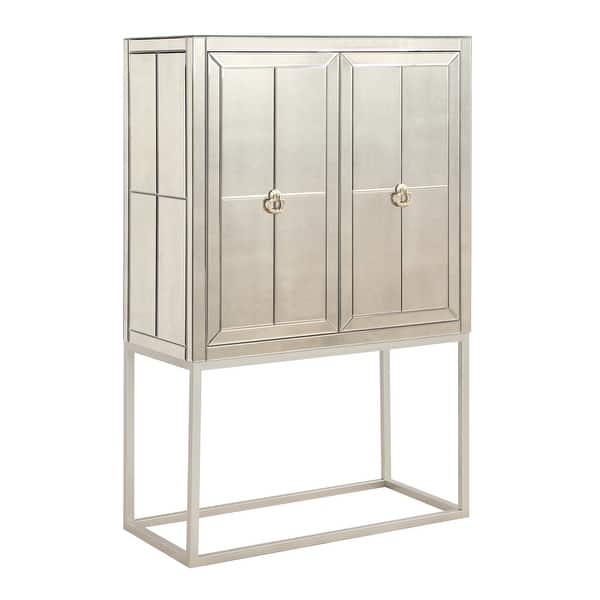 Margot Contemporary 2 Door Mirrored Bar Cabinet with Wine Storage - Bed ...
