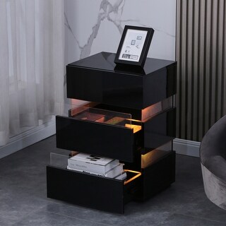 Modern High Gloss LED Side Table with 3 Drawer - Bed Bath & Beyond ...
