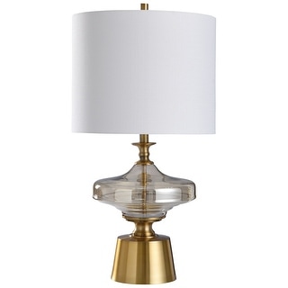 StyleCraft Chatham Smoke Glass Disc with Metal Pedestal Base Table Lamp ...