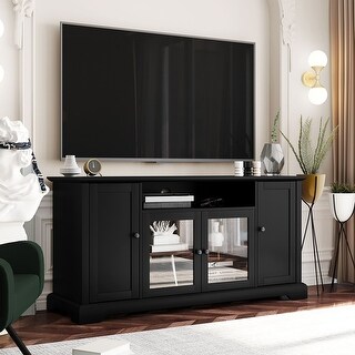Elegant TV Stand with Toughened Glass Doors and Storage Rack - Bed Bath ...