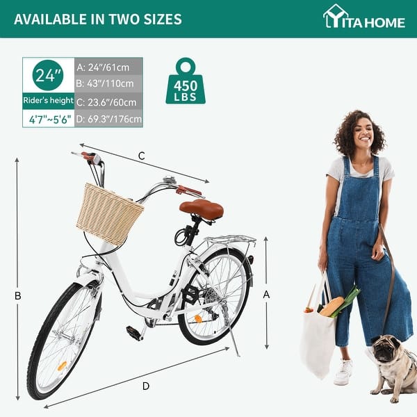 Moasis24/ 26" 7-speed Cruiser Bike Adjustable Step Through Bike Commute ...