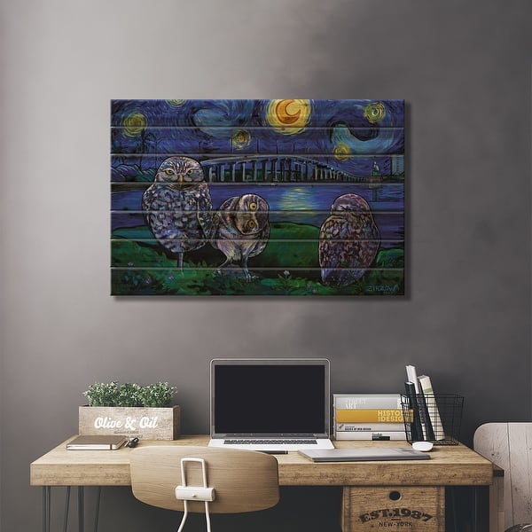 Burrowing Owls In The Starry Night Print On Wood by Amanda Zirzow ...