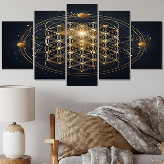Designart "Sacred Geometry Seal In Gold On Black XIII" Modern Geometric ...