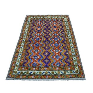 Hand Knotted Green Tribal & Geometric with Wool Oriental Rug (4' x 5'10 ...