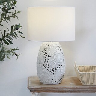 White Ceramic Cutout Floral Table Lamp - Bed Bath & Beyond - 38331761