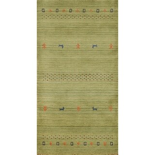 Green Tribal Gabbeh Area Rug Hand-knotted Wool Carpet - 2'8"x 5'11 ...