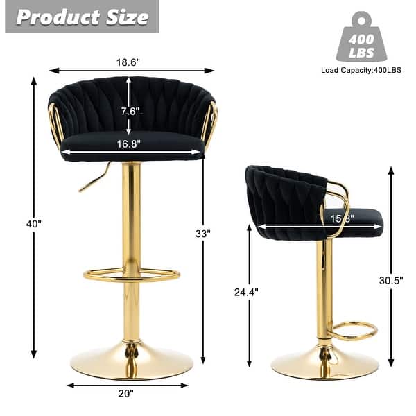 Set of 4 Bar Stool Adjustable Height Swivel Velvet Woven - Bed Bath ...