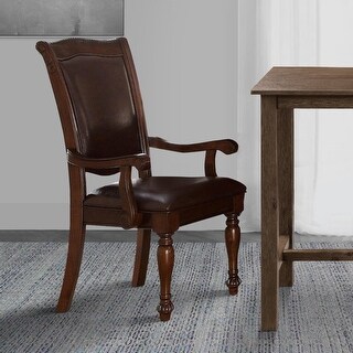 Wooden & Leather Dining Side Arm Chair, Set Of 2 - 39 H x 25 W x 25 L ...