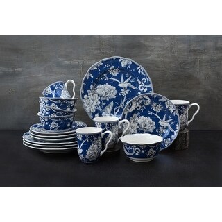 Adelaide Porcelain Dinnerware Collection, 16-Piece Set, Dark Blue - Bed ...