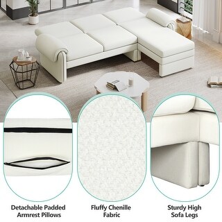 Convertible Futon Sofa Bed with Reversible Chaise Lounge, 2 Removable ...
