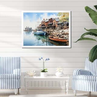 Designart "Port Harbor Reflections I" Nautical & Beach Framed Wall ...