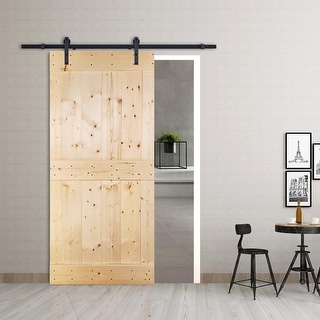 24 in x 84 in Unfinished 2 Panel Wood Barn Door with Sliding Hardware ...