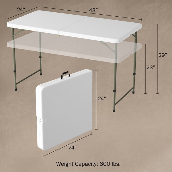 Lavish Home Adjustable Folding Table - 4-Foot Plastic Utility Tabletop ...