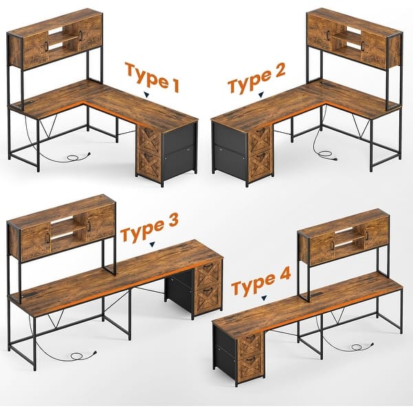 L Shaped Computer Desk with Drawers Corner Gaming Desk storage shelves ...