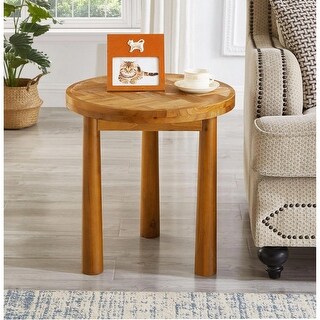 Farmhouse Round End Table, Living Room Central End Table with Thick ...
