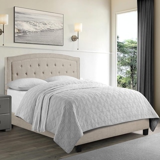 Layla Panel Bed Frame with Adjustable Button-Tufted Headboard, Linen ...