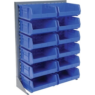 Louvered Bin Rack With (12) Blue Stacking Bins, 35"W x 15"D x 50"H ...