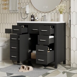 Contemporary 36-Inch Bathroom Vanity Cabinet with Multifunctional ...