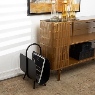 Black Metal Curved Magazine Holder with Arched Handle and Flared Legs ...