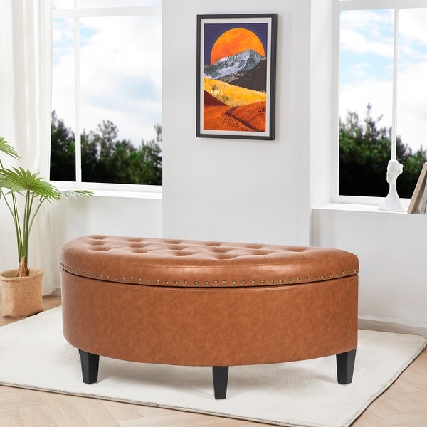 Adeco Half Moon Storage Ottoman Semi Circle Bench