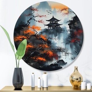 Designart "Moonset And Japonese Maple Tree II" Japon Landscape Metal ...