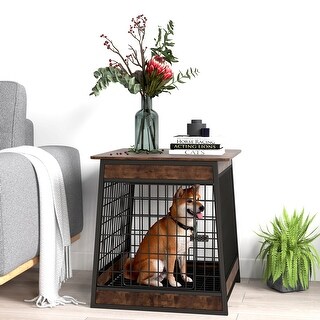 Furniture style dog cage, wooden dog cage, double door dog cage, side ...