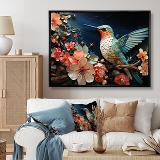 Designart "Teal Pink Hummingbird Harmony" Animals Framed Canvas Wall ...